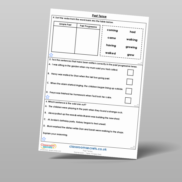 Year 4 Past Tense Homework Resource | Classroom Secrets