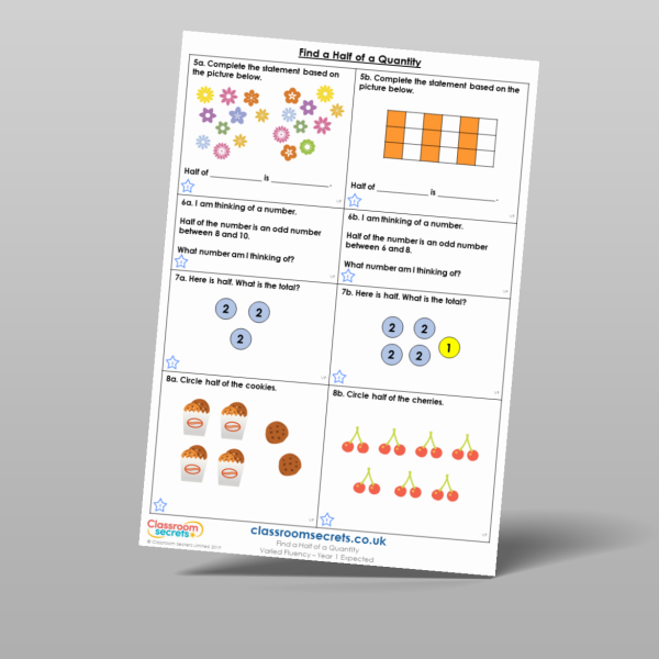 Year 1 Find A Half Of A Quantity Varied Fluency Resource | Classroom ...