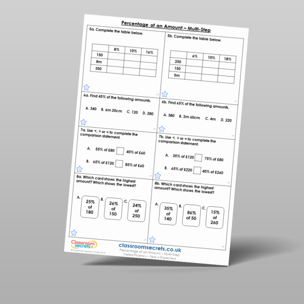 Year 6 Percentage Of An Amount Multi Step Varied Fluency Resource ...