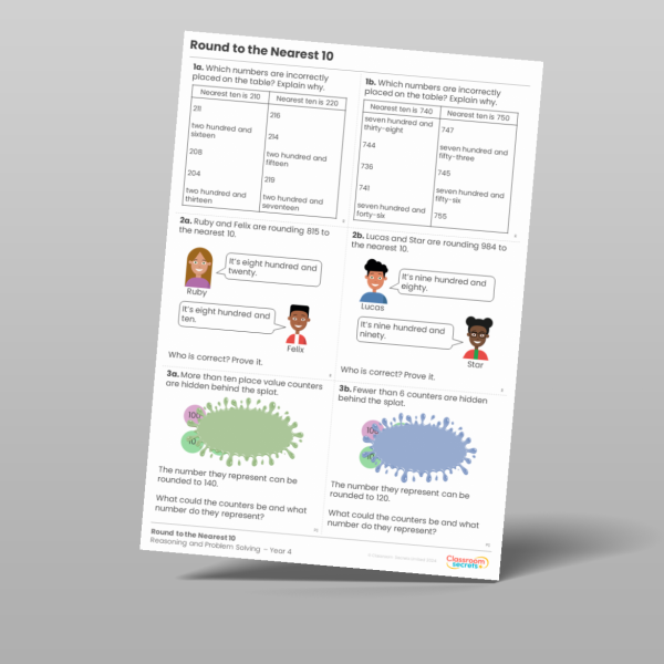 Year 4 Round To The Nearest 10 Reasoning And Problem Solving 2 Resource ...