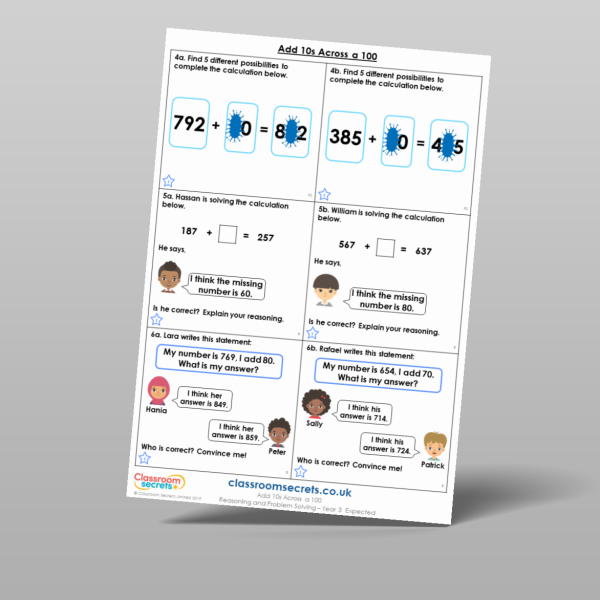 Year 3 Add 10s Across A 100 Reasoning And Problem Solving Resource ...