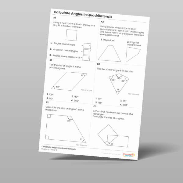 Year 6 Calculate Angles In Quadrilaterals Fluency Matrix Resource ...