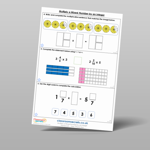 Year 5 Multiply A Mixed Number By An Integer Homework Resource ...