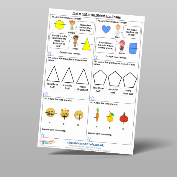 Year 1 Find A Half Of An Object Or A Shape Reasoning And Problem ...