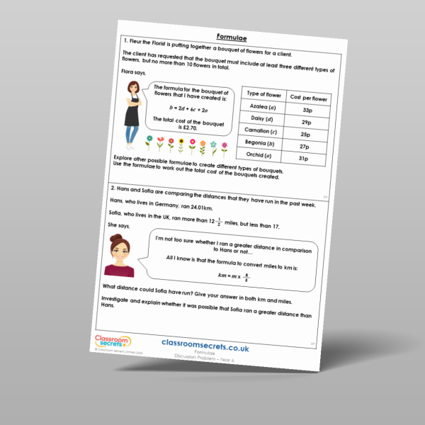 Year 6 Formulae Discussion Problem Resource | Classroom Secrets