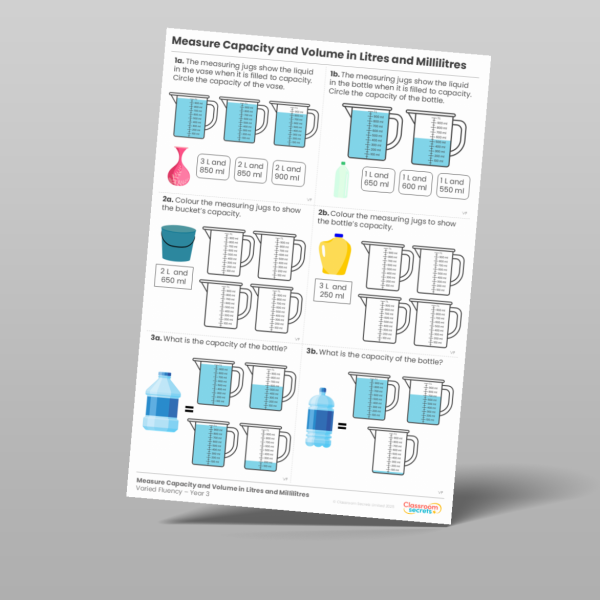 Year 3 Measure Capacity And Volume In Litres And Millilitres Varied ...