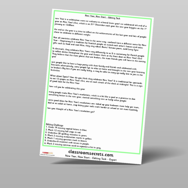 KS1 And Ks2 New Year New Start Editing Task Resource | Classroom Secrets