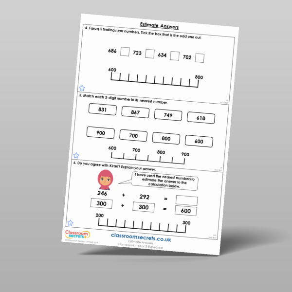 Year 3 Estimate Answers Homework Resource | Classroom Secrets