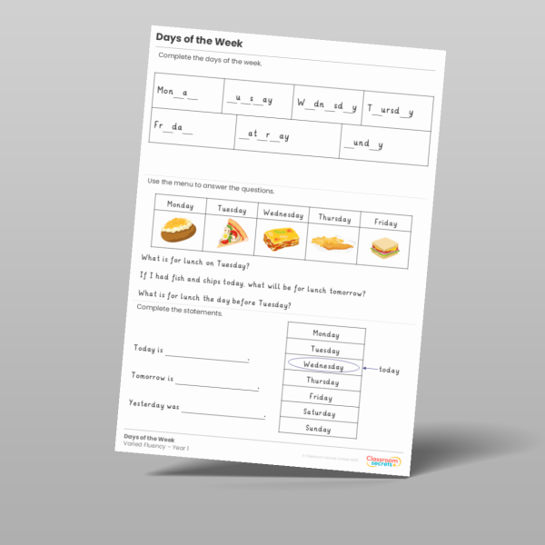 Year 1 Days Of The Week Varied Fluency 2 Resource | Classroom Secrets