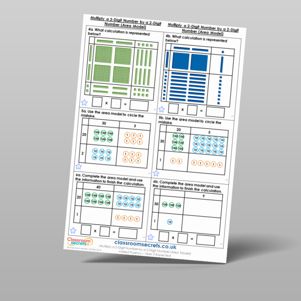Year 5 Multiply A 2 Digit Number By A 2 Digit Number Area Model Varied ...