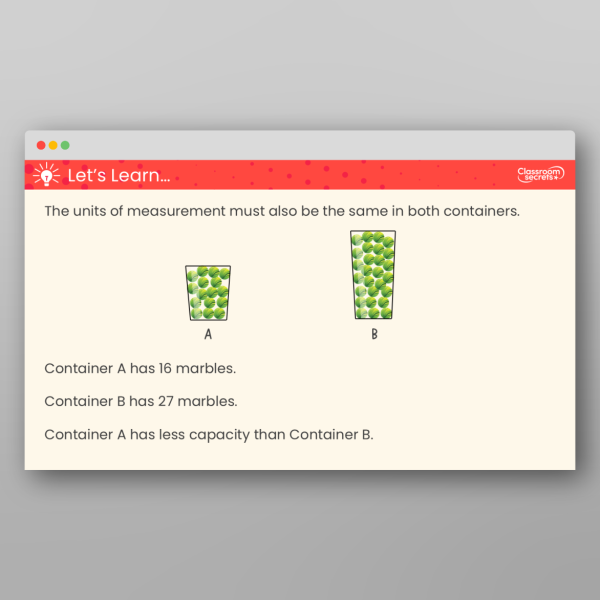 Year 1 Compare Capacity Teaching Ppt Resource | Classroom Secrets