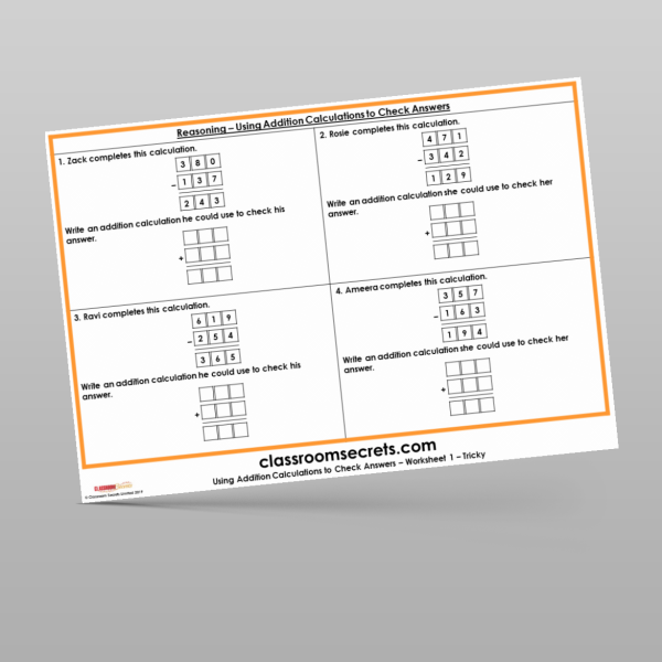 KS2 Using Addition Calculations To Check Answers Reasoning Test ...