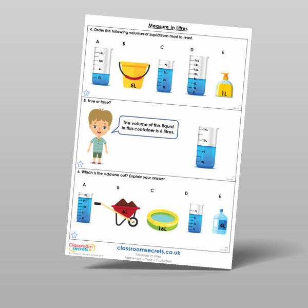 Year 2 Measure In Litres Homework Resource | Classroom Secrets