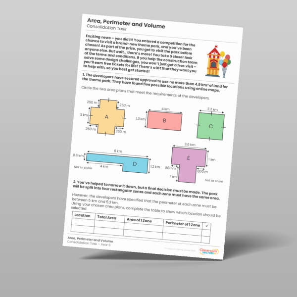 Year 6 Area Perimeter And Volume Consolidation Task Resource ...