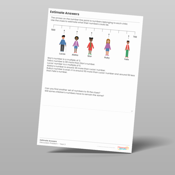 Year 3 Estimate Answers Discussion Problems Resource | Classroom Secrets