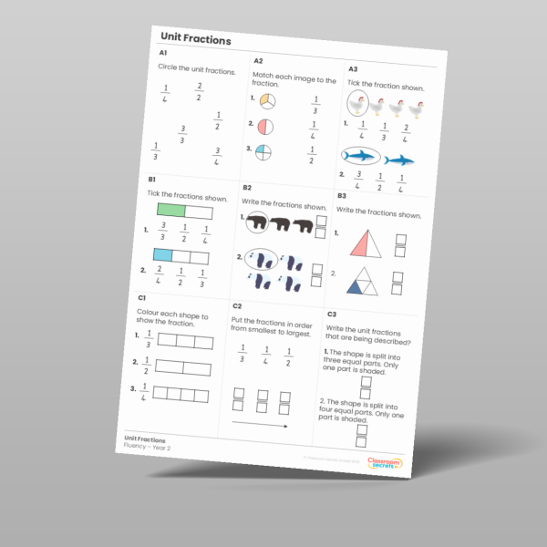 Year 2 Unit Fractions Fluency Matrix Resource | Classroom Secrets