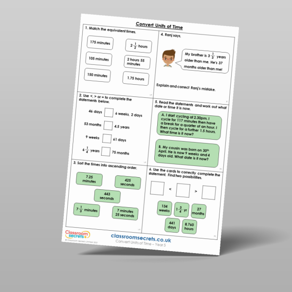 Year 5 Convert Units Of Time Mixed Activity Resource | Classroom Secrets