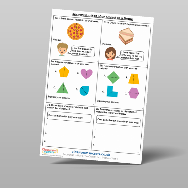Year 1 Recognise A Half Of An Object Or A Shape Reasoning And Problem ...