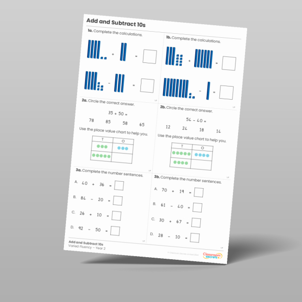 Year 1 Add And Subtract 10s Varied Fluency Resource | Classroom Secrets