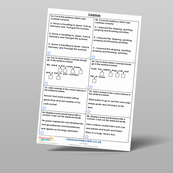 Year 3 Commas Varied Fluency Resource | Classroom Secrets