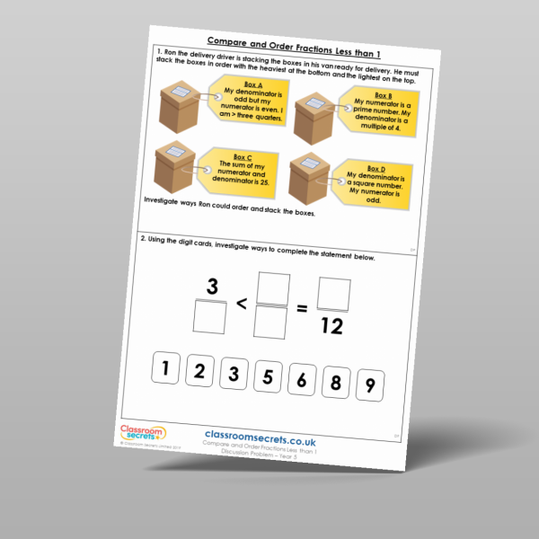 Year 5 Compare And Order Fractions Less Than 1 Discussion Problem ...