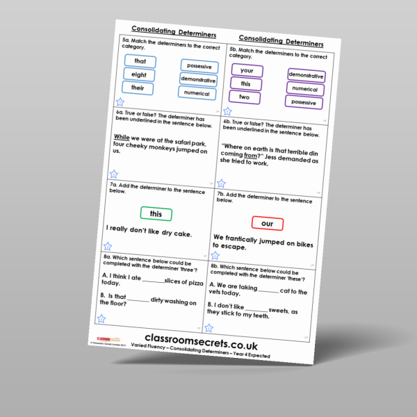 Year 4 Consolidating Determiners Varied Fluency Resource Classroom Secrets