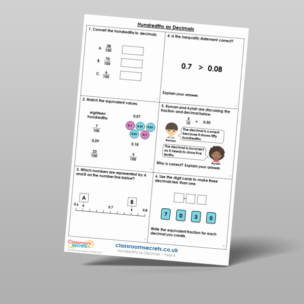Year 4 Hundredths As Decimals Mixed Activity Resource | Classroom Secrets