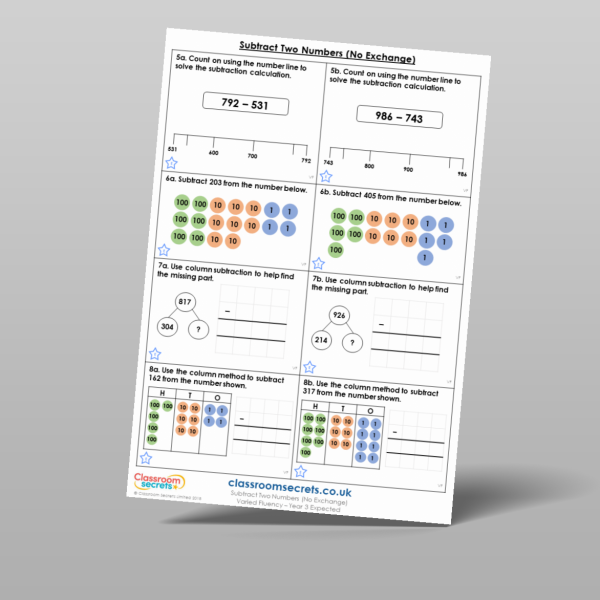 Year 3 Subtract Two Numbers No Exchange Varied Fluency Resource ...