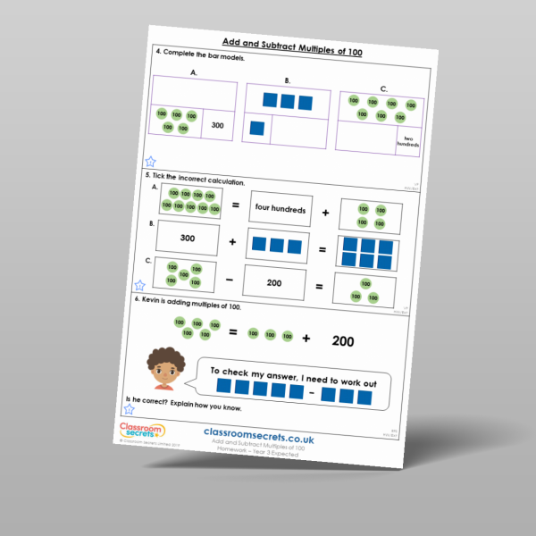 Year 3 Add And Subtract Multiples Of 100 Homework Resource | Classroom ...