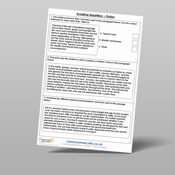 Year 6 Avoiding Repetition Fiction Prior Learning Resource | Classroom ...