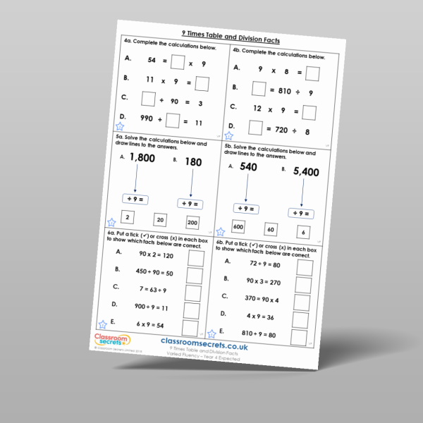 Year 4 9 Times Table And Division Facts Varied Fluency Resource ...