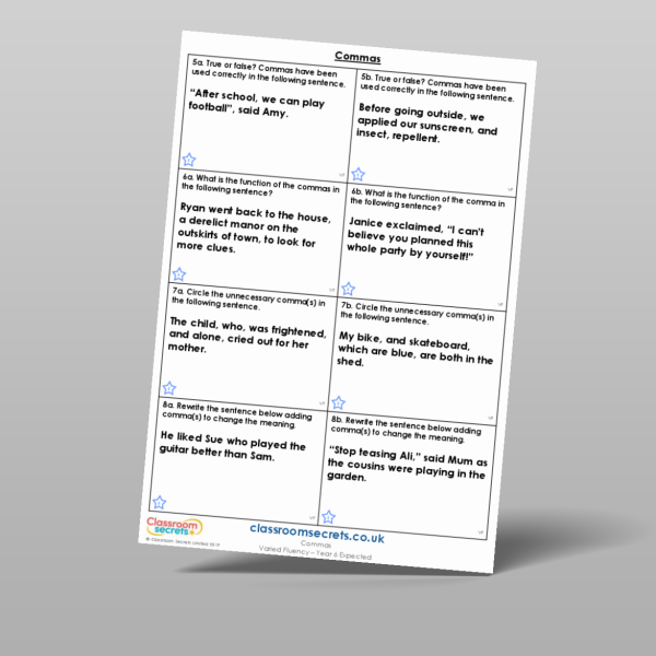 Year 6 Commas Varied Fluency Resource | Classroom Secrets