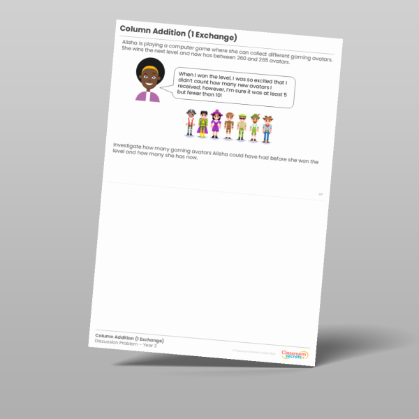 Year 3 Column Addition 1 Exchange Discussion Problem Resource ...