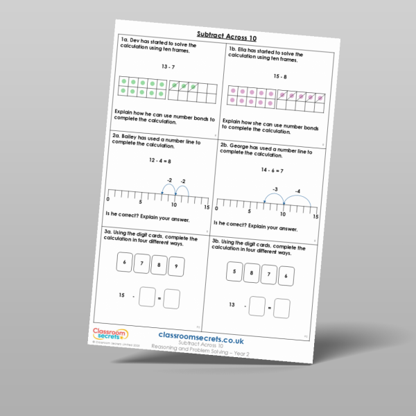 Year 2 Subtract Across 10 Reasoning And Problem Solving 2 Resource Classroom Secrets