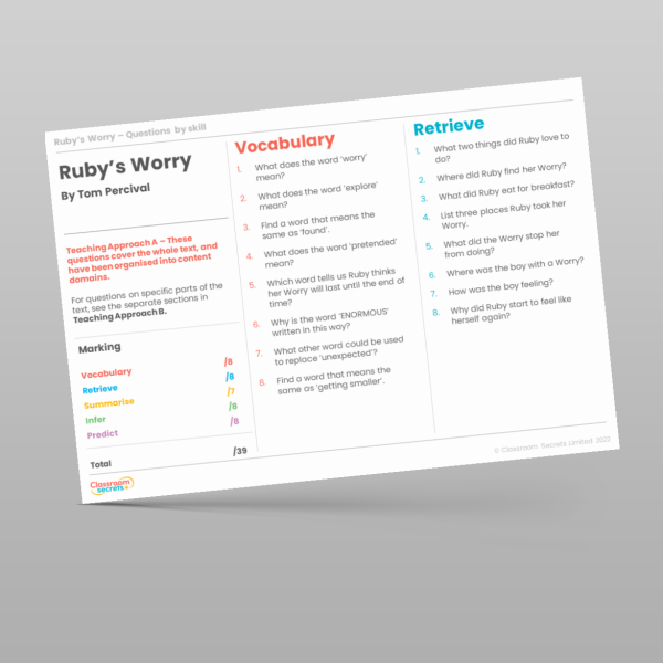KS1 Reading Skills Ruby S Worry Resource | Classroom Secrets