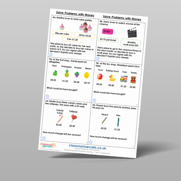 Year 4 Solve Problems With Money Reasoning And Problem Solving Resource ...