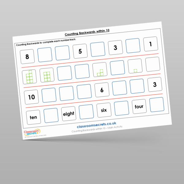 Year 1 Counting Backwards Within 10 Main Activity Resource | Classroom ...