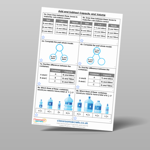 Year 3 Add And Subtract Capacity And Volume Varied Fluency Resource ...