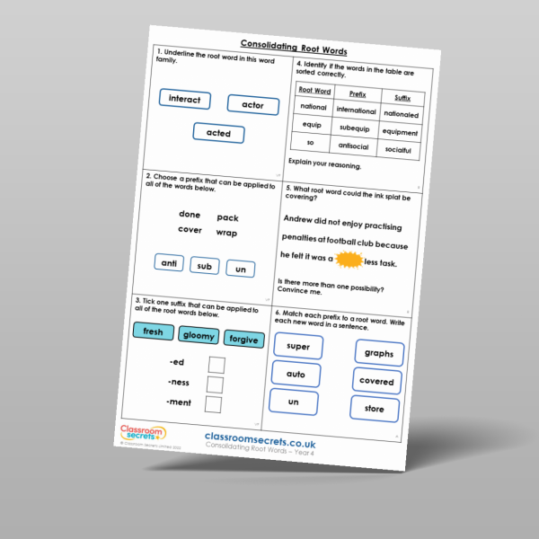 Year 4 Consolidating Root Words Mixed Activity Resource | Classroom Secrets