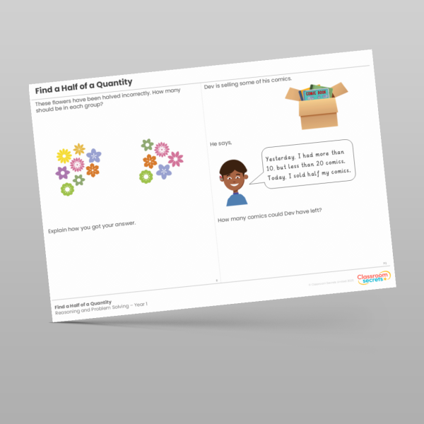 Year 1 Find A Half Of A Quantity Reasoning And Problem Solving 2 ...