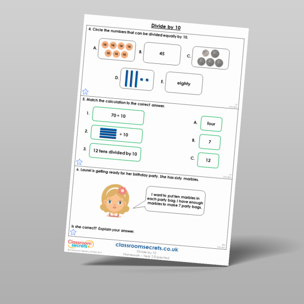 Year 2 Divide By 10 Homework Resource | Classroom Secrets