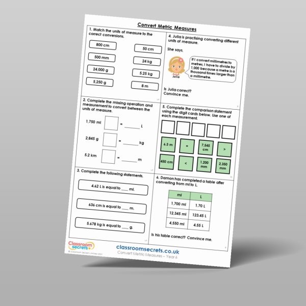 Year 6 Convert Metric Measures Mixed Activity Resource | Classroom Secrets