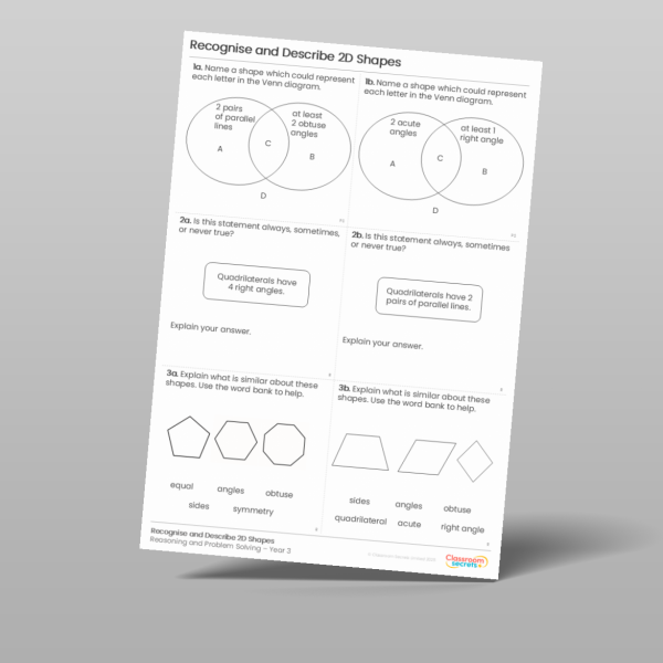 Year 3 Recognise And Describe 2d Shapes Reasoning And Problem Solving 2 Resource Classroom Secrets