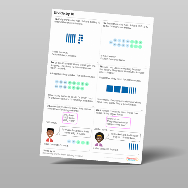 Year 4 Divide By 10 Reasoning And Problem Solving 2 Resource ...