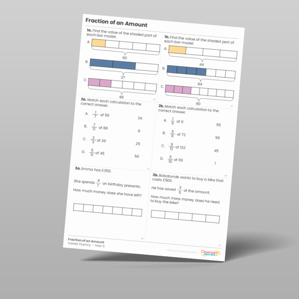 Year 6 Fraction Of An Amount Varied Fluency 2 Resource | Classroom Secrets