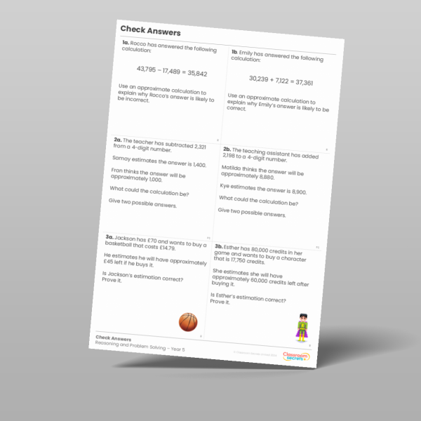 Year 5 Check Answers Reasoning And Problem Solving Resource | Classroom ...