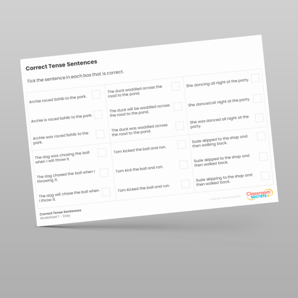 KS1 Correct Tense Sentences Test Practice Resource | Classroom Secrets