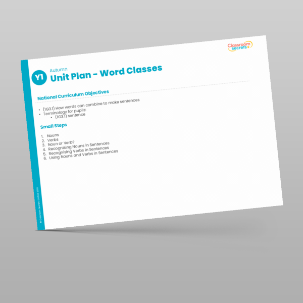 Year 1 Word Classes Unit Plan Resource | Classroom Secrets