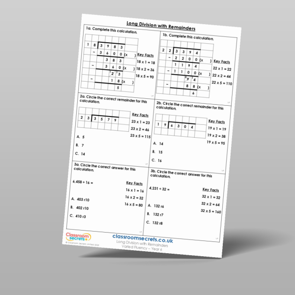 Year 6 Long Division With Remainders Varied Fluency Resource ...