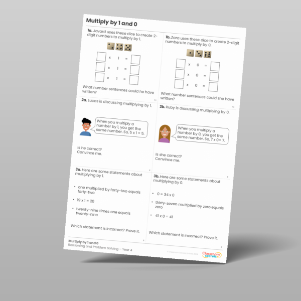 Year 4 Multiply By 1 And 0 Reasoning And Problem Solving 2 Resource ...